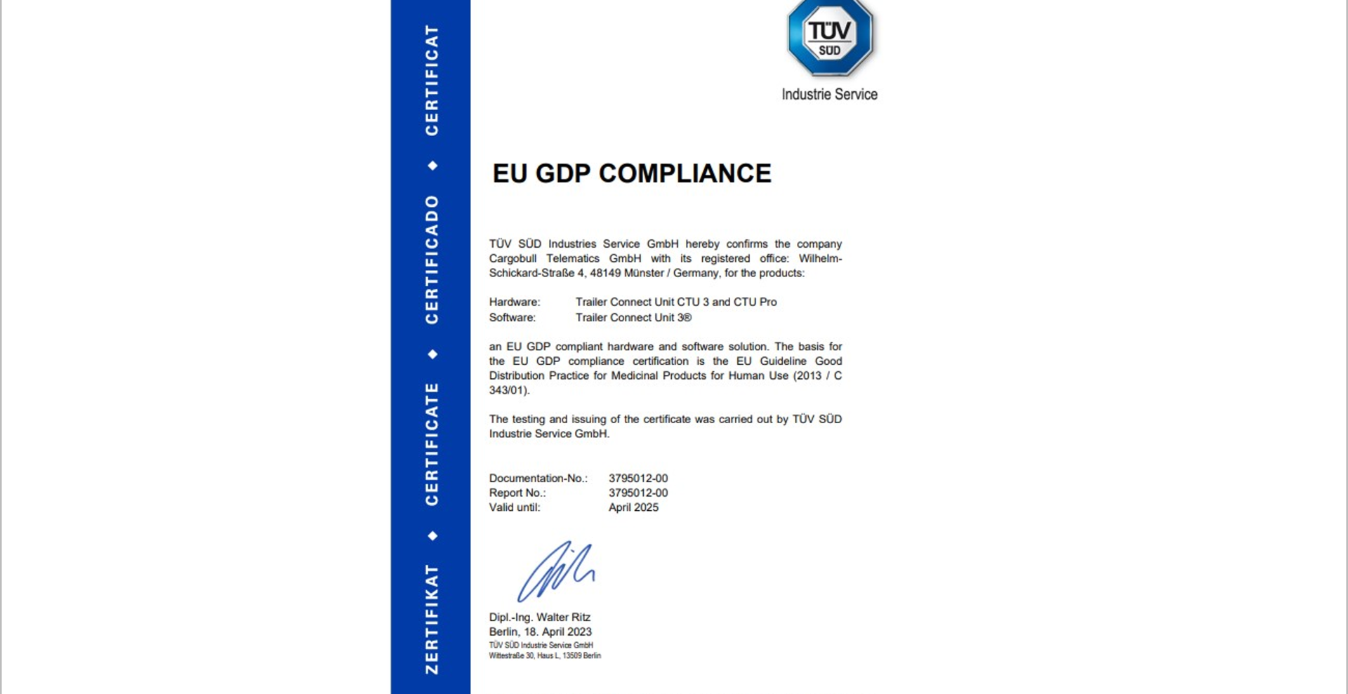 Schmitz Cargobull successfully extends GDP certificate for reliable pharmaceutical transportation